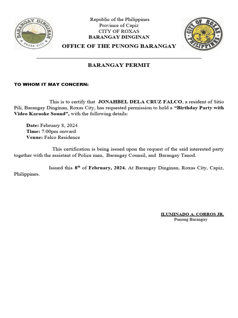 Barangay Permit | PDF