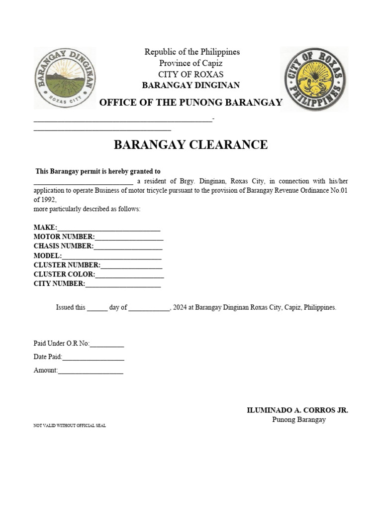 Brgy. Motor Clearance | PDF