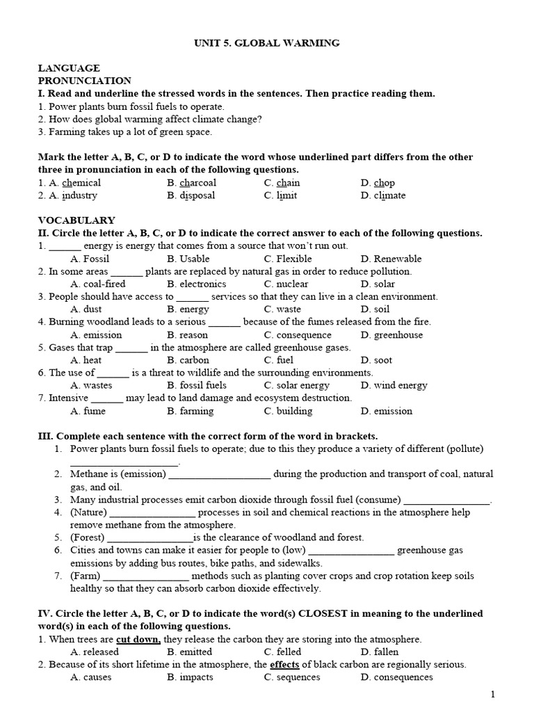 Unit 5. Global Warming | PDF | Climate Change | Fossil Fuel Power Station