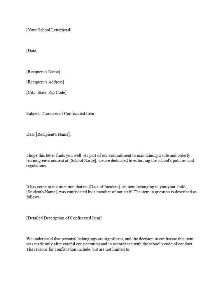Confiscated Item Turnover Notice | PDF