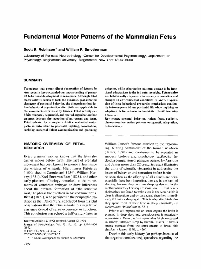 Fundamental Motor Patterns of The Mammalian Fetus | PDF | Fetus ...