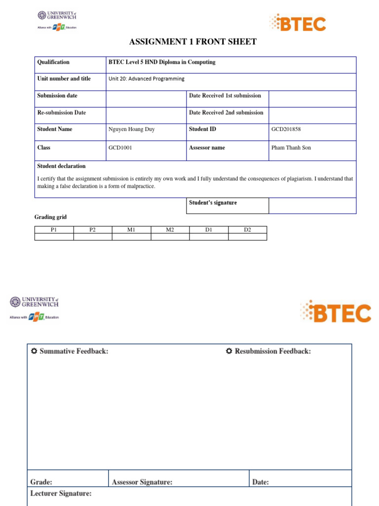 Unit 20 Assignment 1 Frontsheet | Download Free PDF | Inheritance (Object Oriented Programming ...