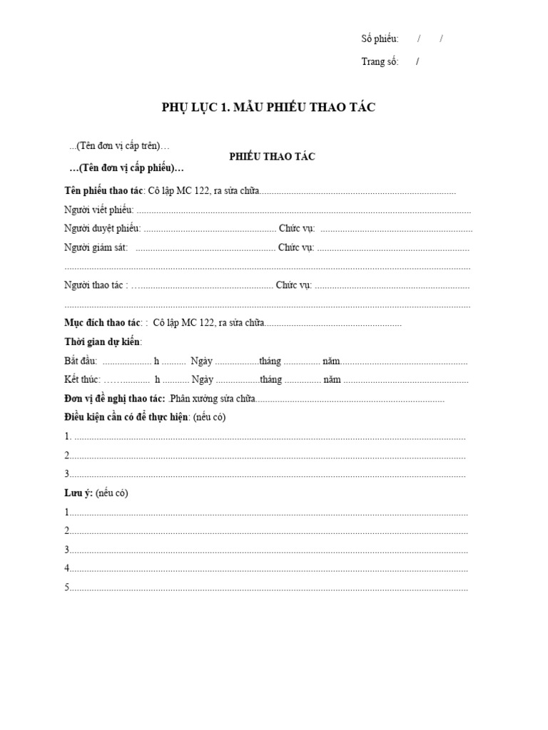 Mẫu Phiếu Thao Tác Cô Lập Mc 112 Ra Sửa Chữa | PDF