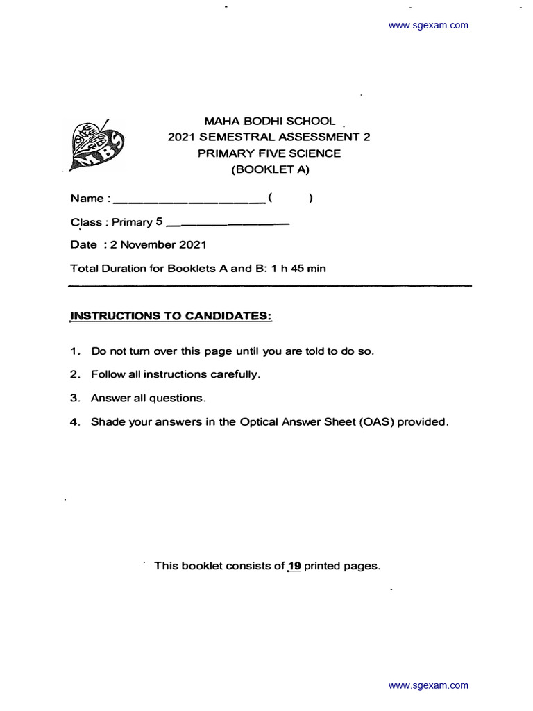 Primary 5 Science Exam 2021 | PDF | Transport Phenomena | Thermodynamics