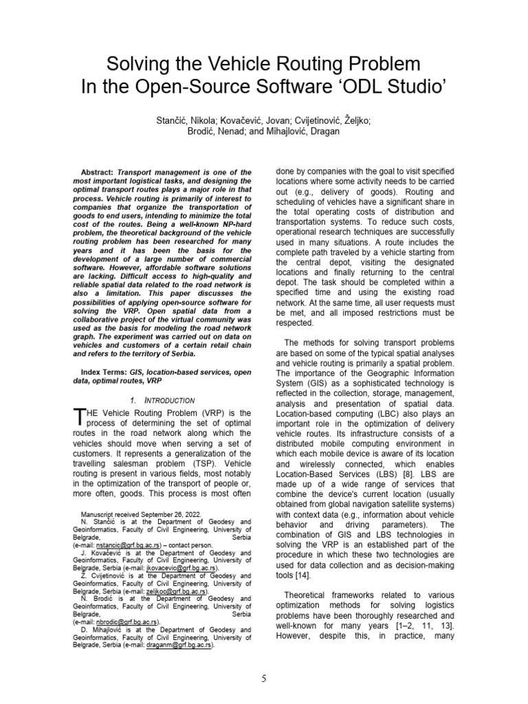 Solving The Vehicle Routing Problem in The Open-Source Software ODL ...