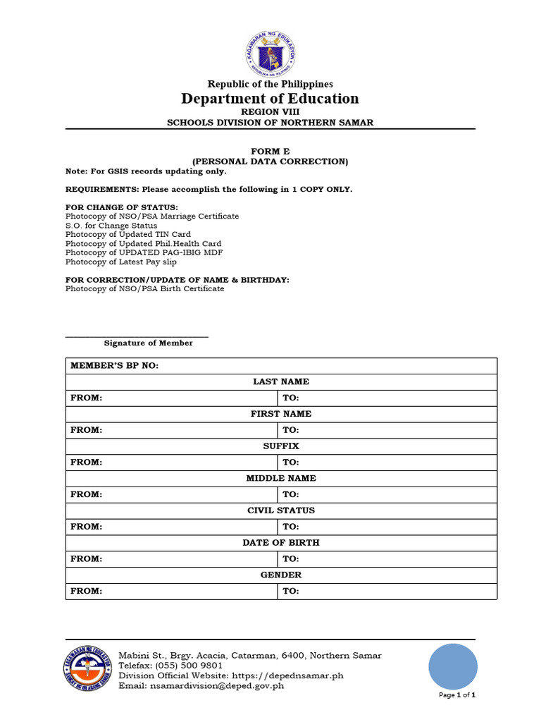 Personal Data Correction Form - Philippines | PDF