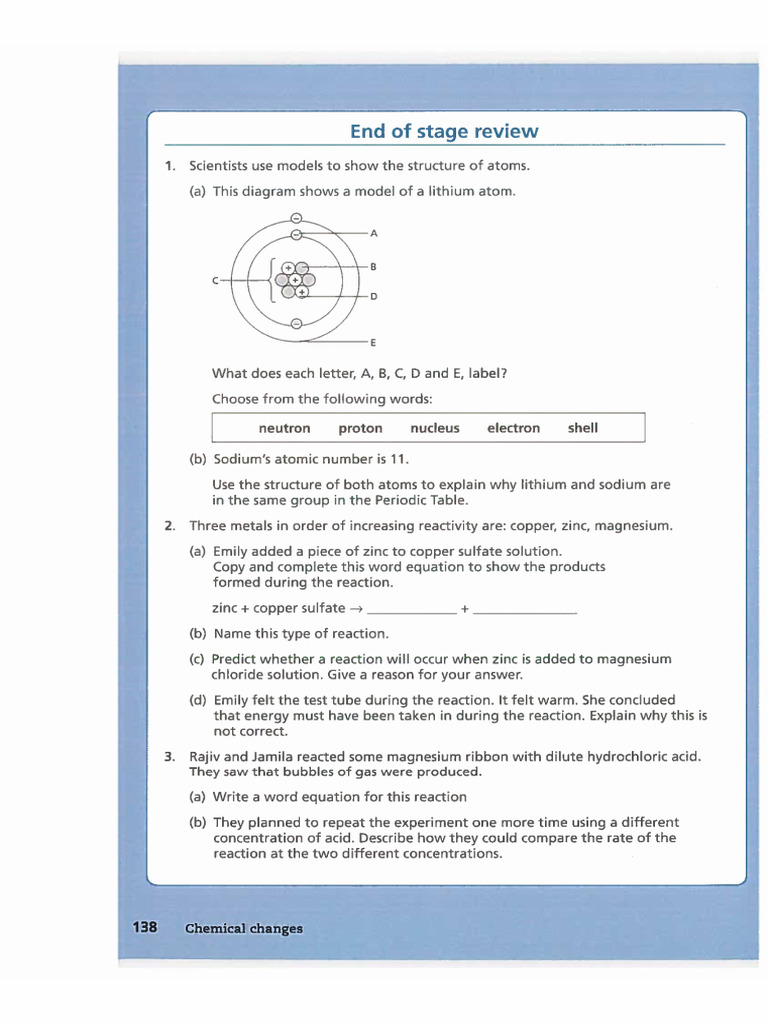 WS Y9 End of Stage Review CHEM | PDF