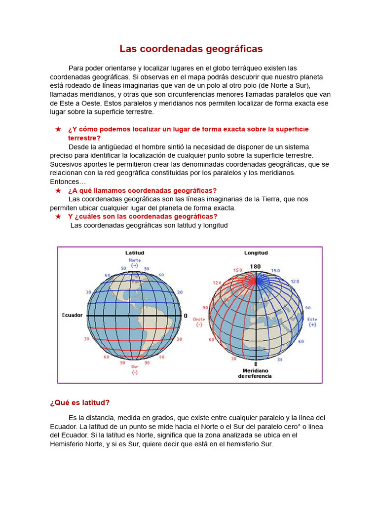 Guía de Coordenadas Geográficas | PDF | Latitud | Longitud