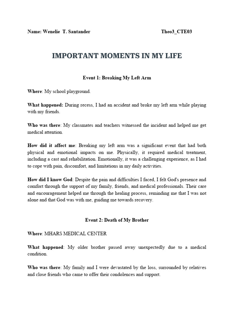 Important Moments in My Life | PDF | Grief | Psychology