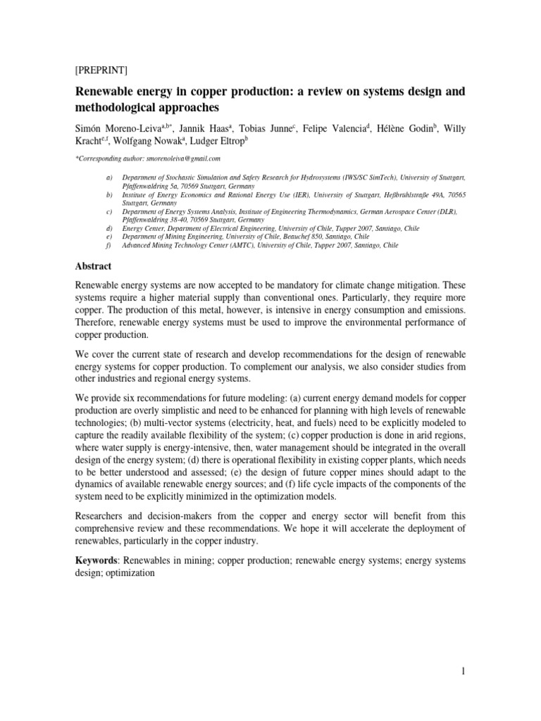 Renewable Energy in Copper Production Review | PDF | Renewable Energy ...