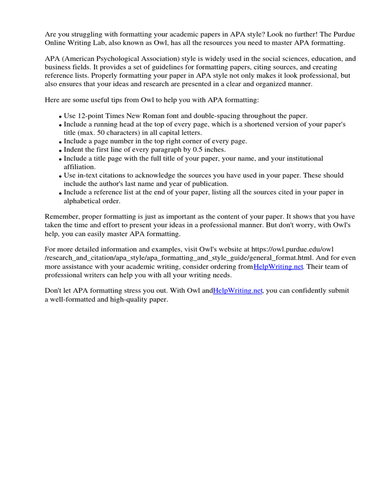 Apa Formatting Tips From Owl | PDF | Apa Style | Writing