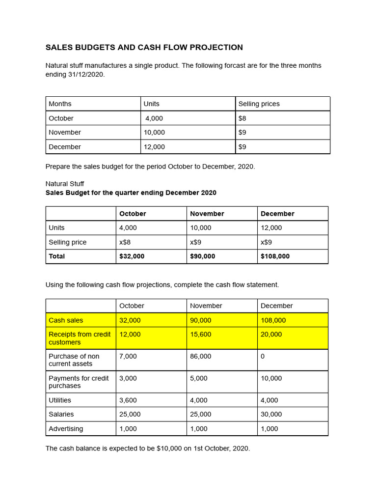 Sales Budgets and Cash Flow Statements | PDF | Budget | Receipt