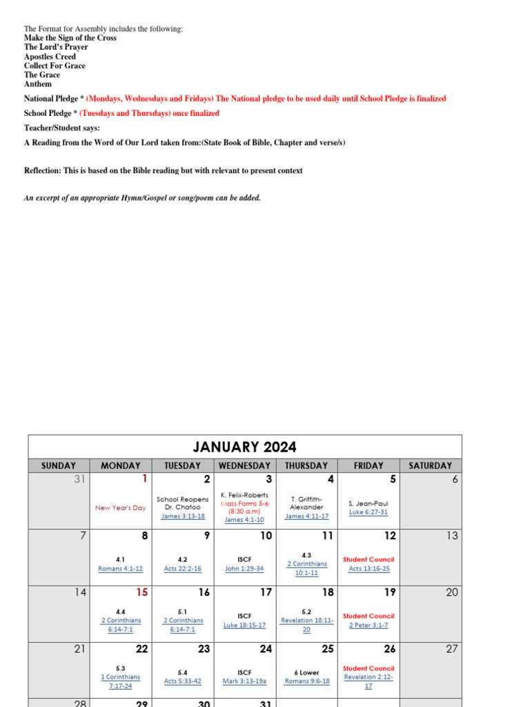 Assembly Format Term 2 2023-2024 | PDF | Religious Texts | New ...