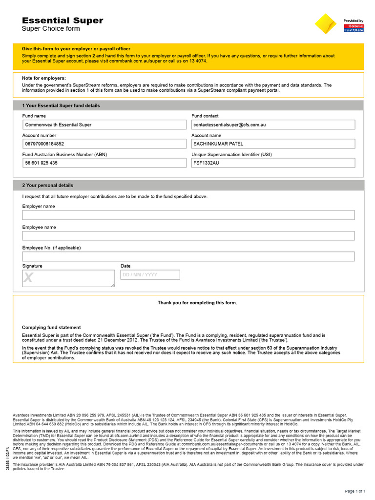 Super Choice - Fund Nomination Form.pdf (1) | PDF | Banks | Pension