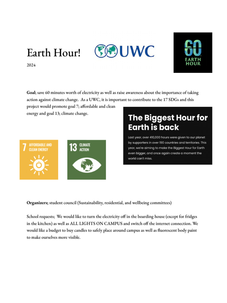 EARTH HOUR Proposal - Plan Document | PDF