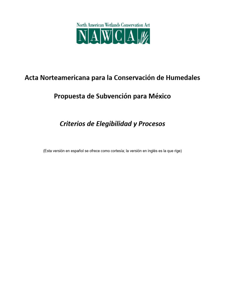 Propuesta NAWCA para México | PDF | Otorgar dinero) | México