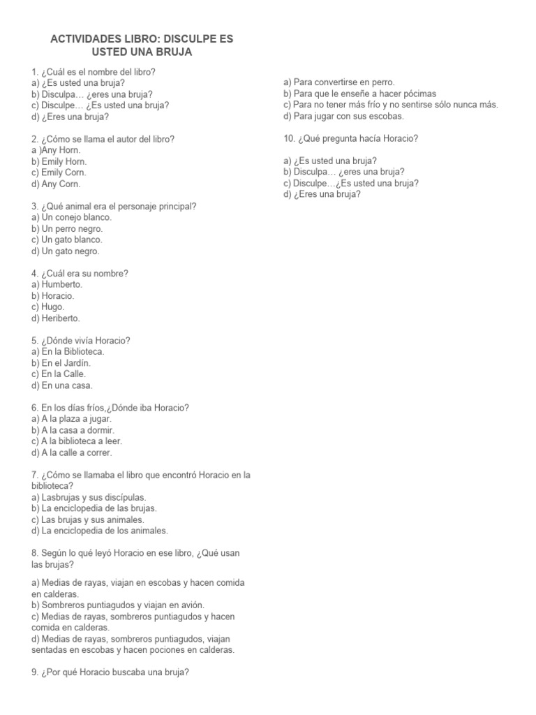Actividades Disculpe Es Usted Una Bruja | PDF