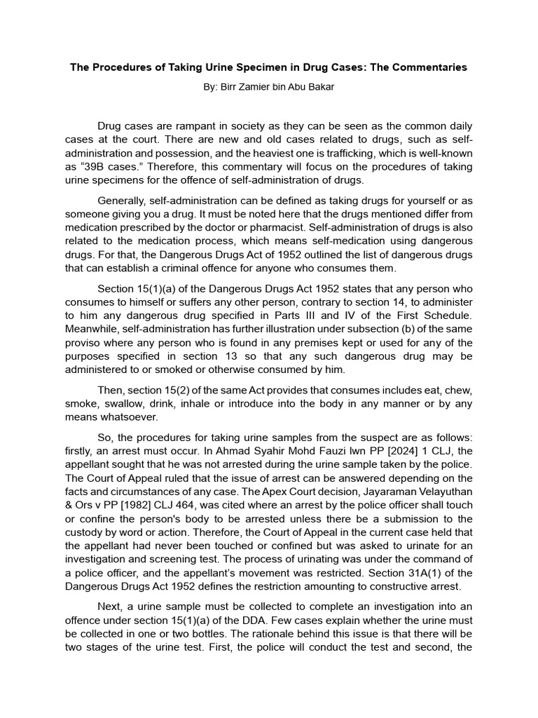 Urine Sample Procedures in Drug Cases | PDF | Arrest | Appeal