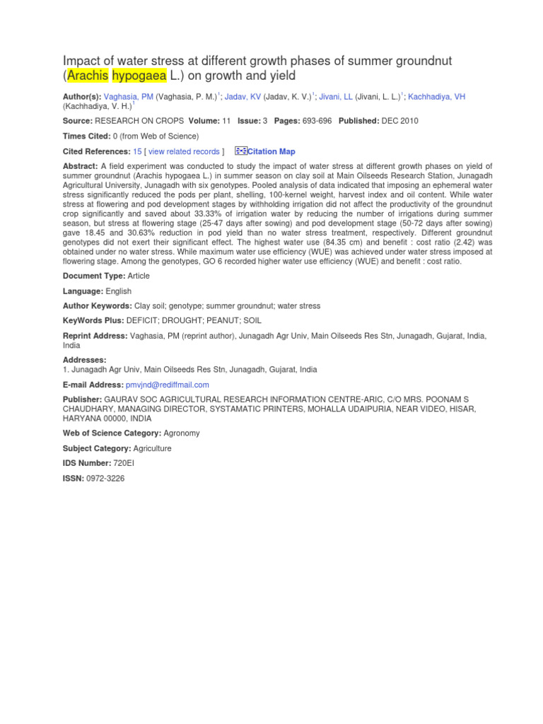 Water Stress Effects on Groundnut Yield | PDF | Technology & Engineering