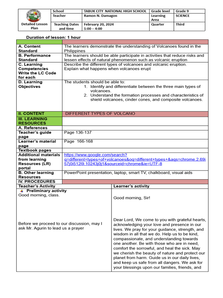 LP 2 Different Types of Volcano | PDF | Volcano | Types Of Volcanic Eruptions