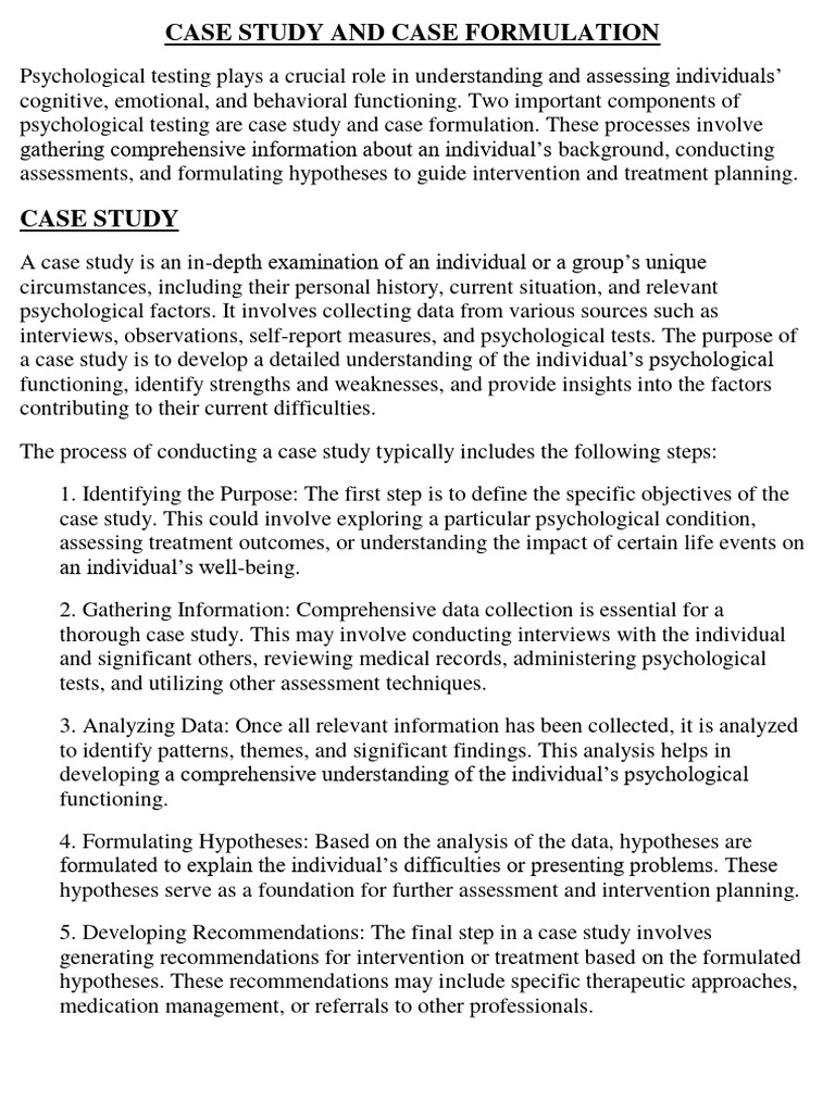 Case Study and Case Formulation | PDF | Psychology | Information