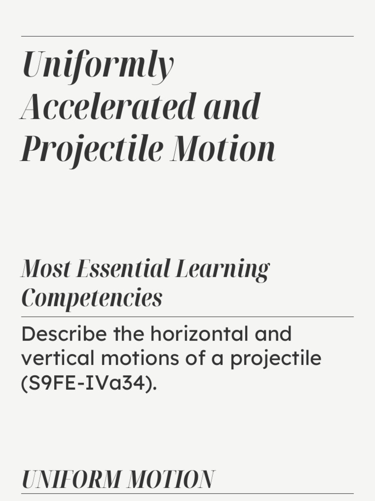 Uniformly Accelerated Motion And Projectile Motion Pdf