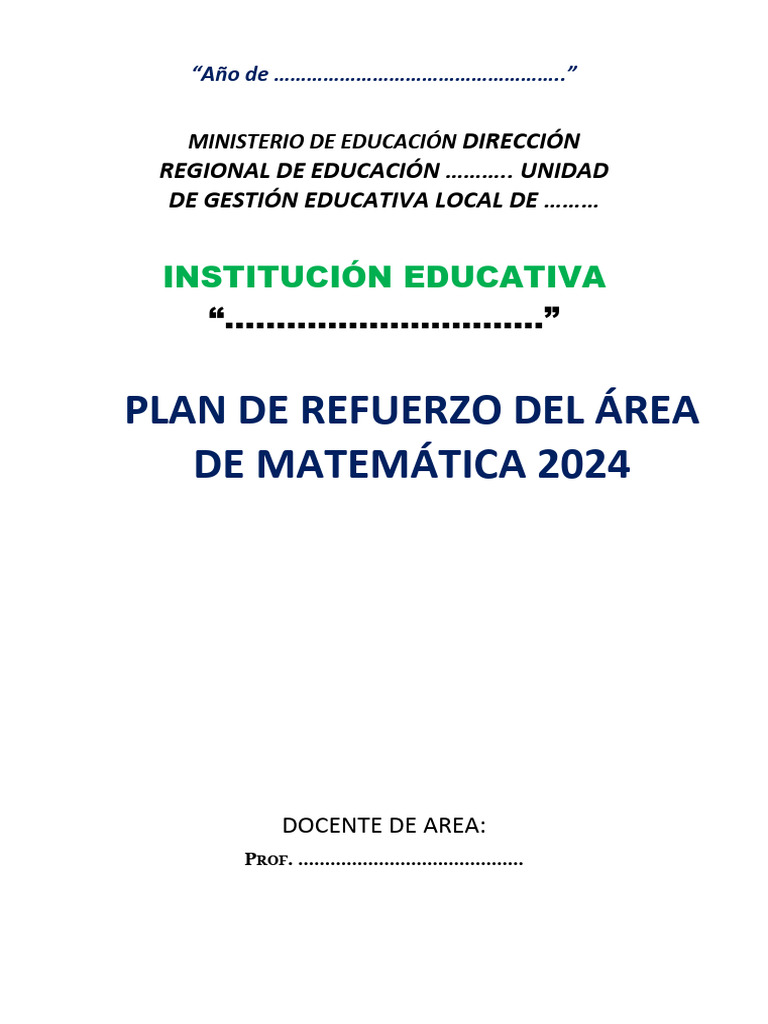 Plan de Refuerzo Escolar Matematica 2024 | PDF | Evaluación | Geometría