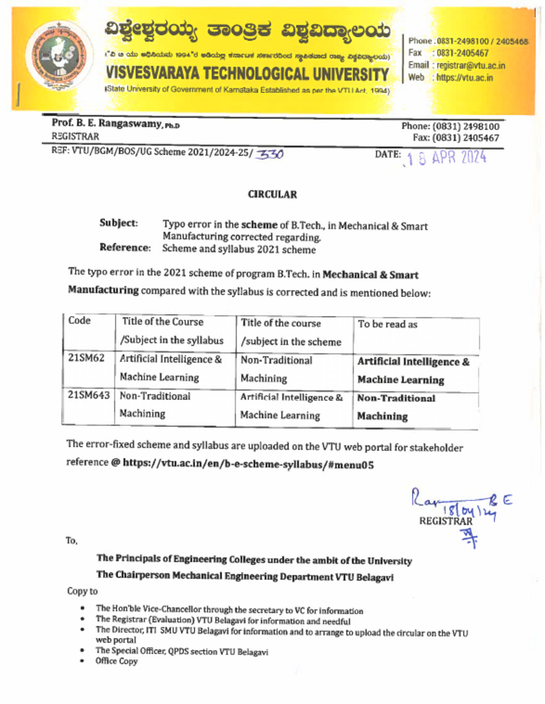 Circular 330 Typo Error in The Scheme of B.Tech - Mechanical ...