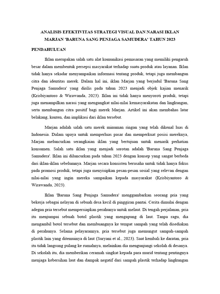 Analisis Iklan Marjan 2023: Narasi dan Visual | PDF