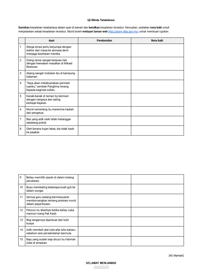 2023: Uji Minda Tatabahasa | PDF