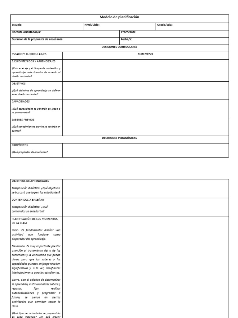 Modelo de Planificación - 2021 - Ejemplo | PDF | Enseñando | Evaluación