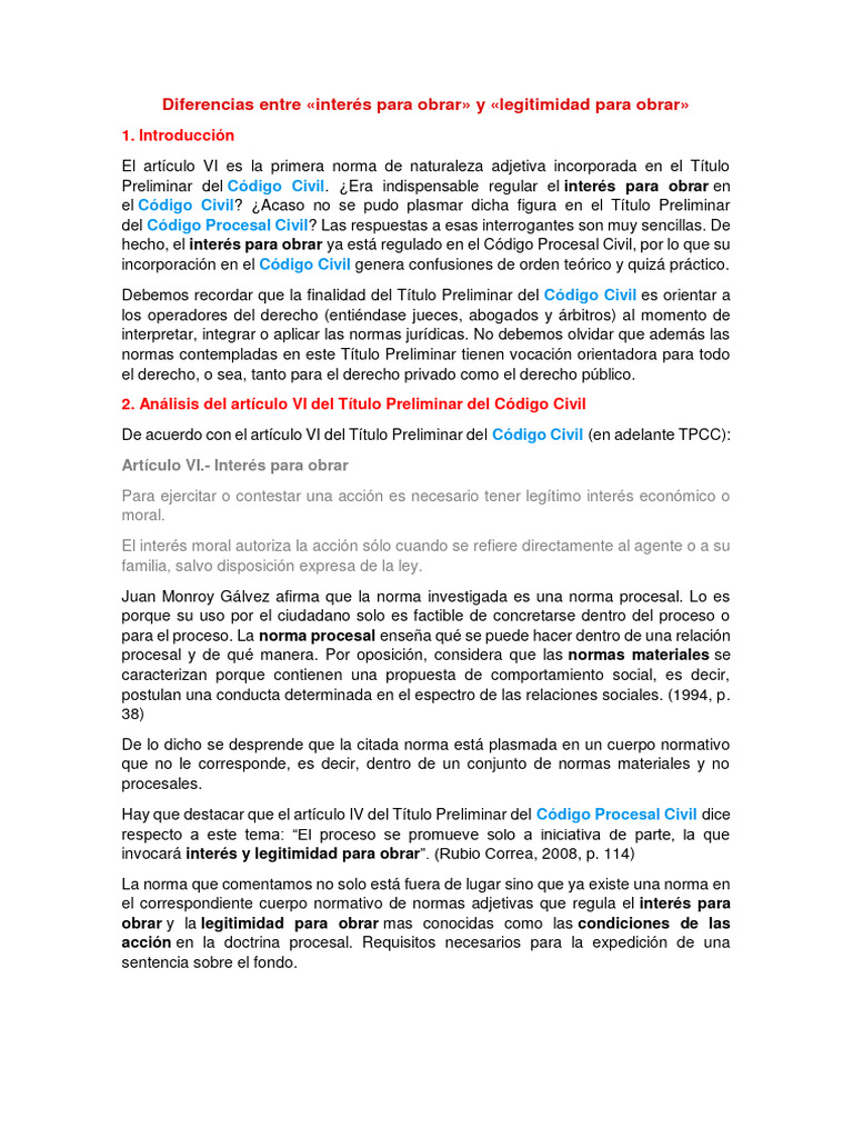 Diferencias Entre Legitimidad para Obrar e Interés para Obrar | PDF ...