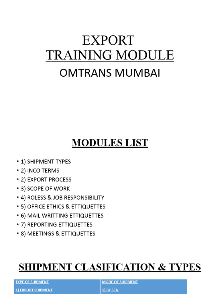 Training Module | PDF | Bill Of Lading | Cargo