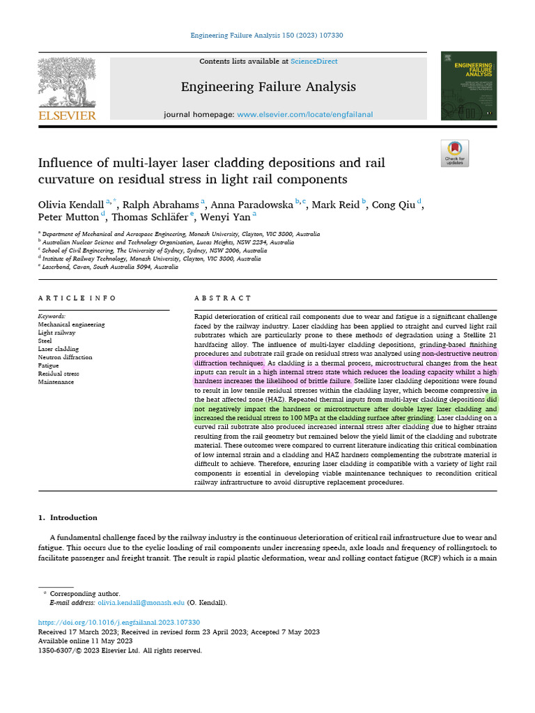(2023) Kedall O. Influence of Multi-Layer Cladding Depositions and Rail ... (2023) Kedall O. Influence of Multi-Layer Cladding Depositions and Rail ...