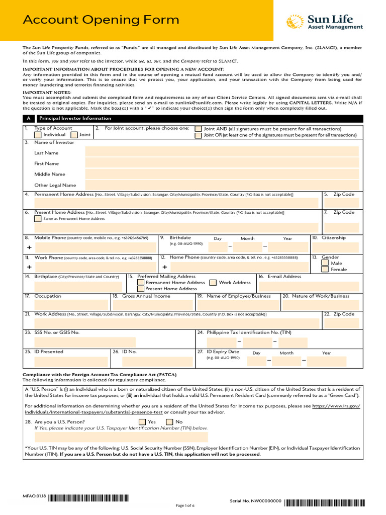 Sun Life Account Opening Form | PDF | Social Security Number | Investing