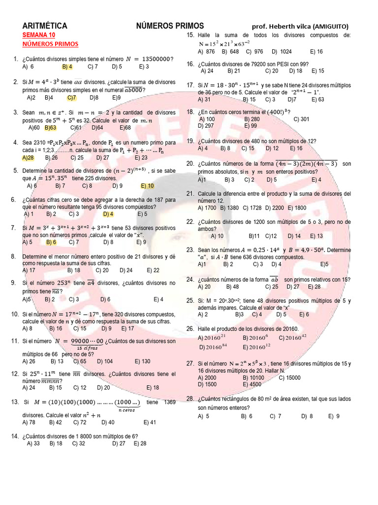 Aritmetica Numeros Primos | PDF | Número primo | Aritmética