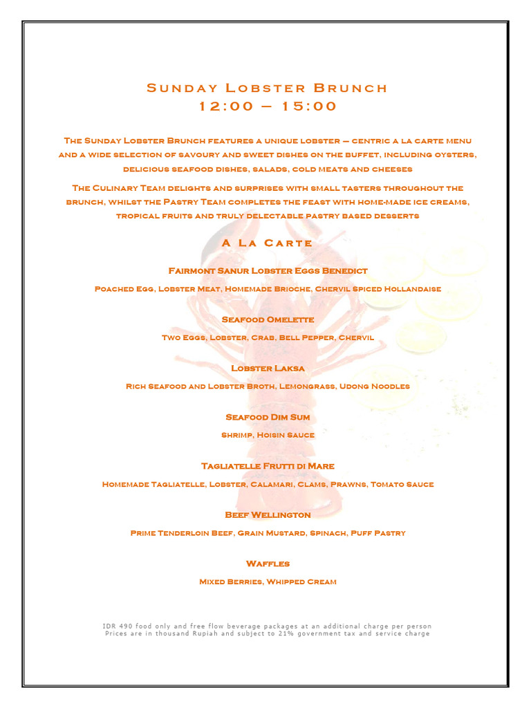 Layang Layang Sunday Lobster Brunch | PDF