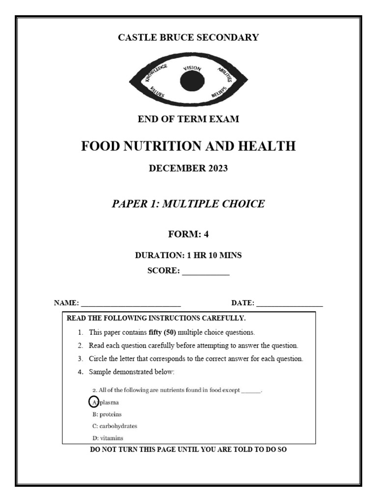 Food Nutrition MCQ Exam Paper 2023 | PDF | Cooking | Foods