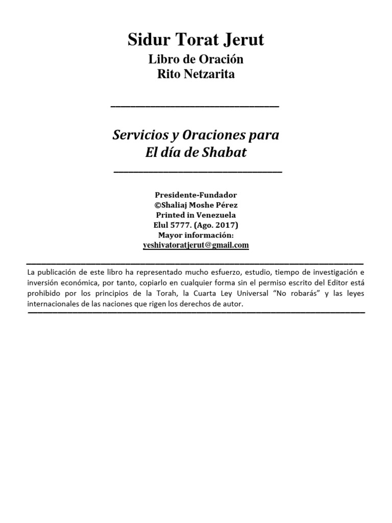 SIDUR Torah Jerut Benei Abraham - Shabat | PDF | Oración | Siddur