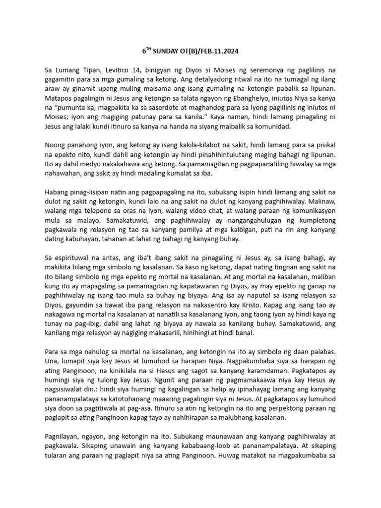 6TH Sunday Ot (B) :feb.11.2024 | PDF