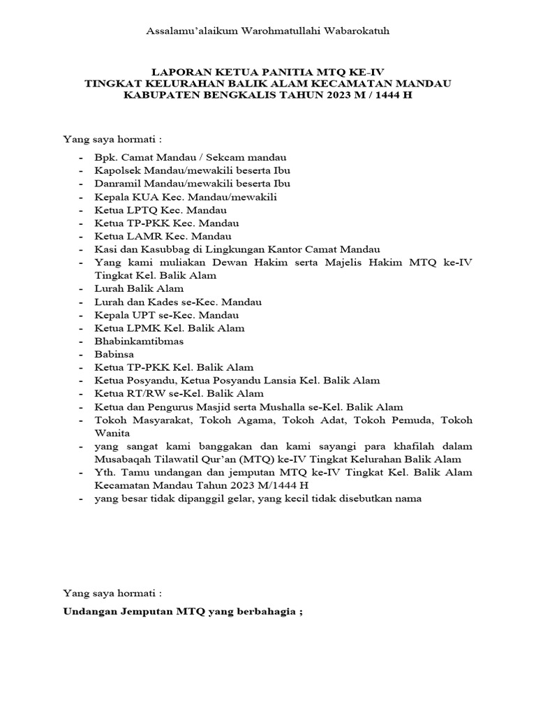 Laporan Penutupan MTQ Ke - 4 2023 | PDF