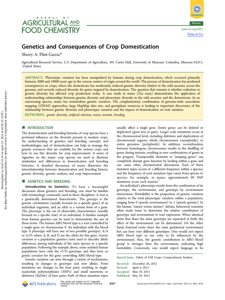 Flint Garcia 2013 Genetics and Consequences of Crop Domestication | PDF ...