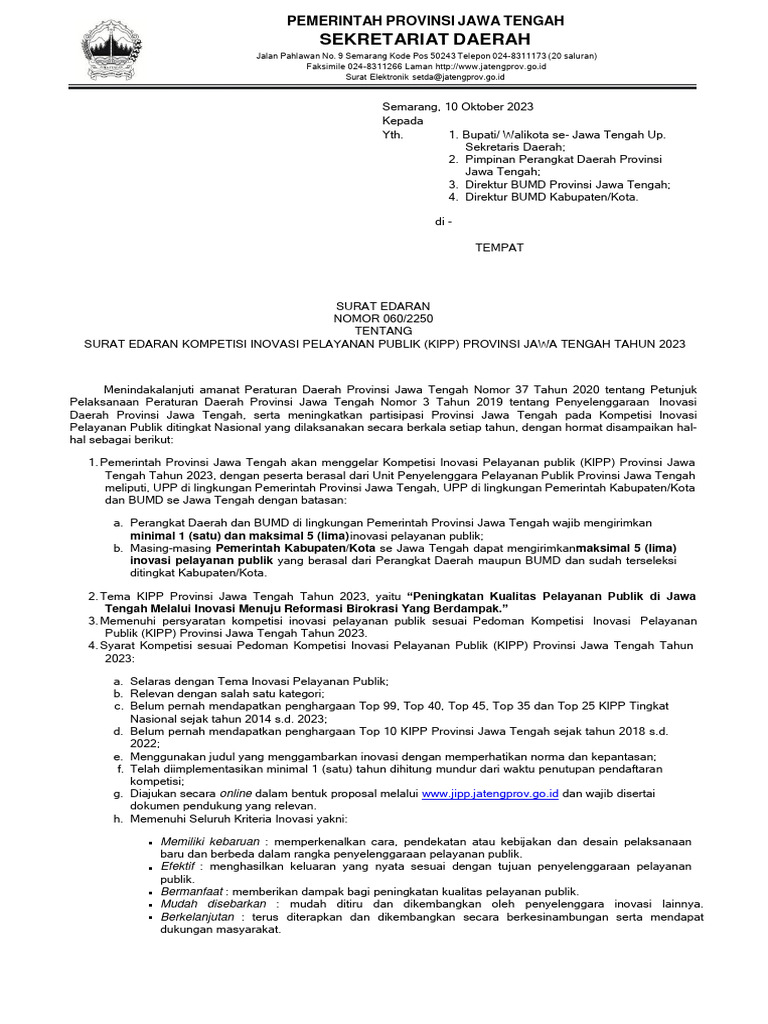 Surat Edaran KIPP Jateng 2023 | PDF