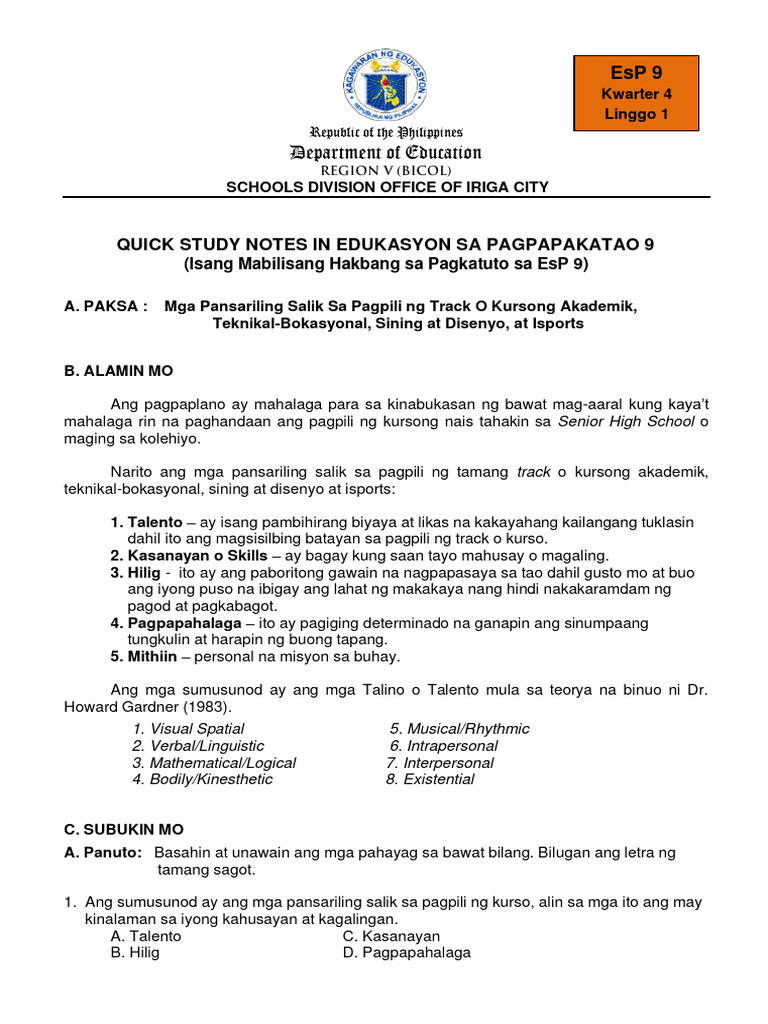 QSN EsP9 Q4 W1 | PDF