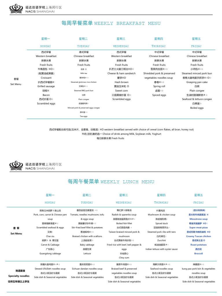Weekly Breakfast, Lunch, and Dinner Menu | PDF | Foods | Cuisine