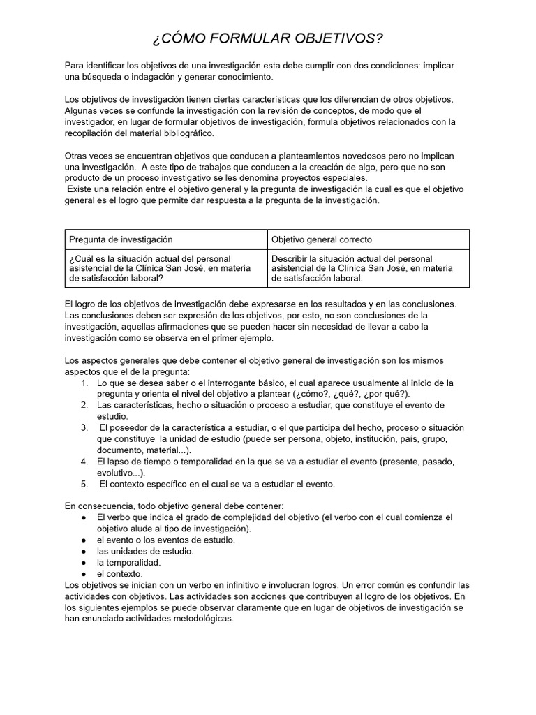 ¿Cómo Formular Objetivos? | Descargar gratis PDF | Conocimiento | Importar