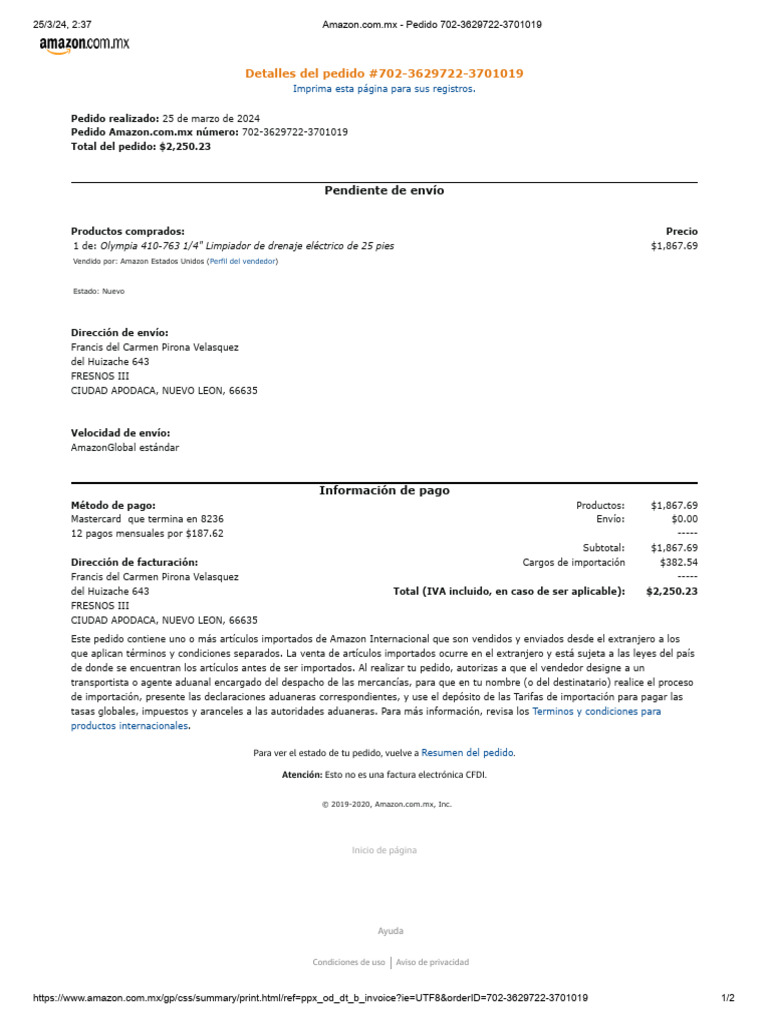 .MX - Pedido 702-3629722-3701019 | PDF | Economias