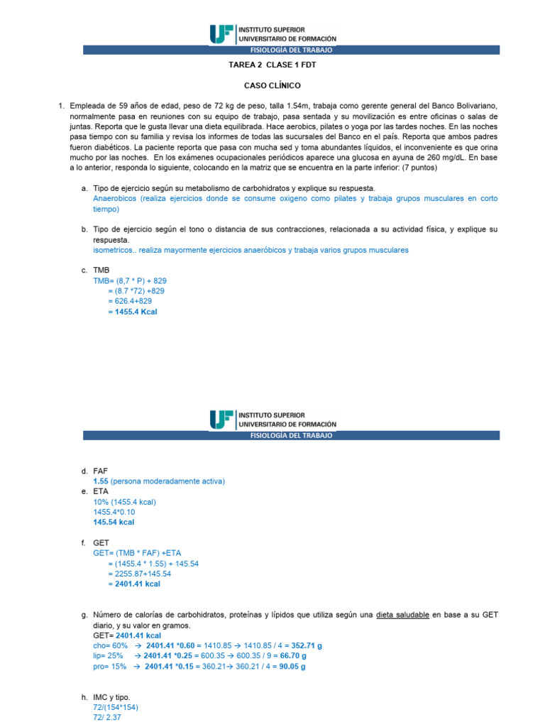 Tarea 2 Clase 1 FDT | PDF | Caloría | Dieta
