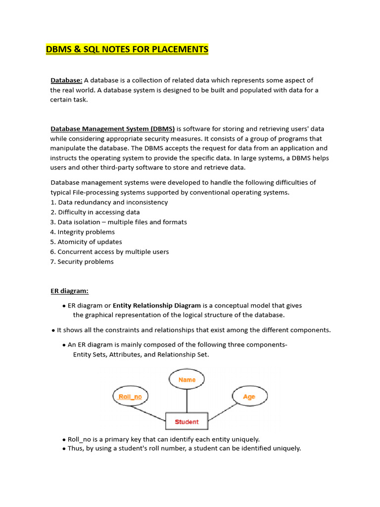 DBMS & SQL Notes For Placements | PDF | Database Transaction | Database ... DBMS & SQL Notes For Placements | PDF | Database Transaction | Database ...