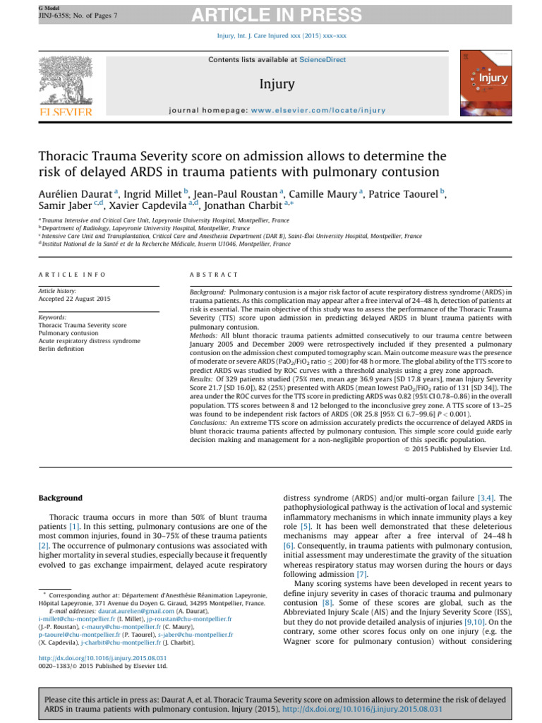 1-2-Thoracic Trauma Severity Score | PDF | Receiver Operating ...
